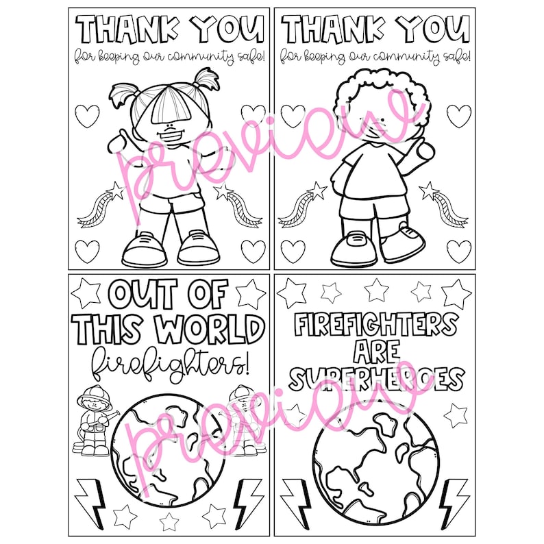 Firefighter Appreciation Coloring Pages and Cards-community Helpers ...