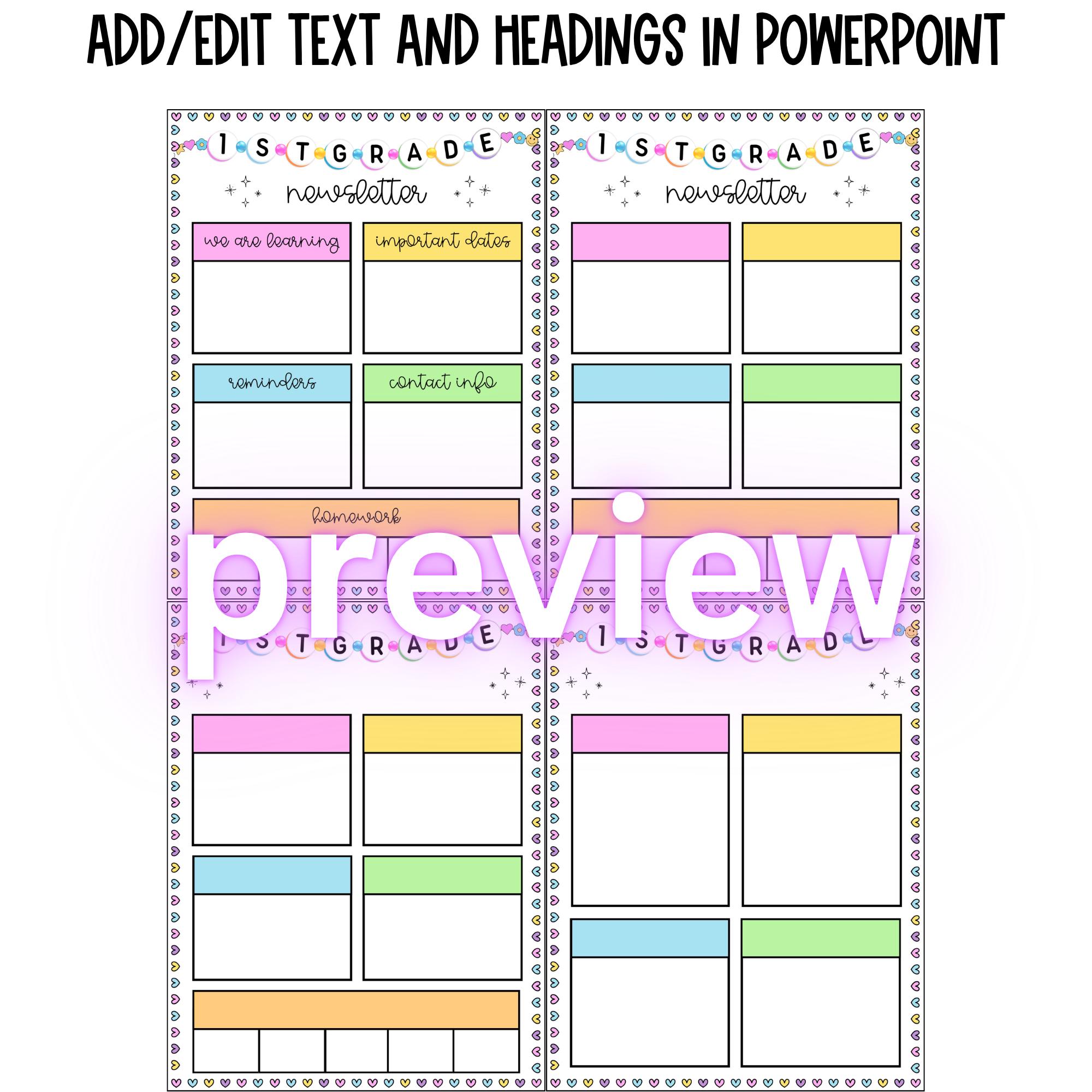 Editable 1st Grade Newsletter Templates: Friendship Bracelet Theme - Etsy