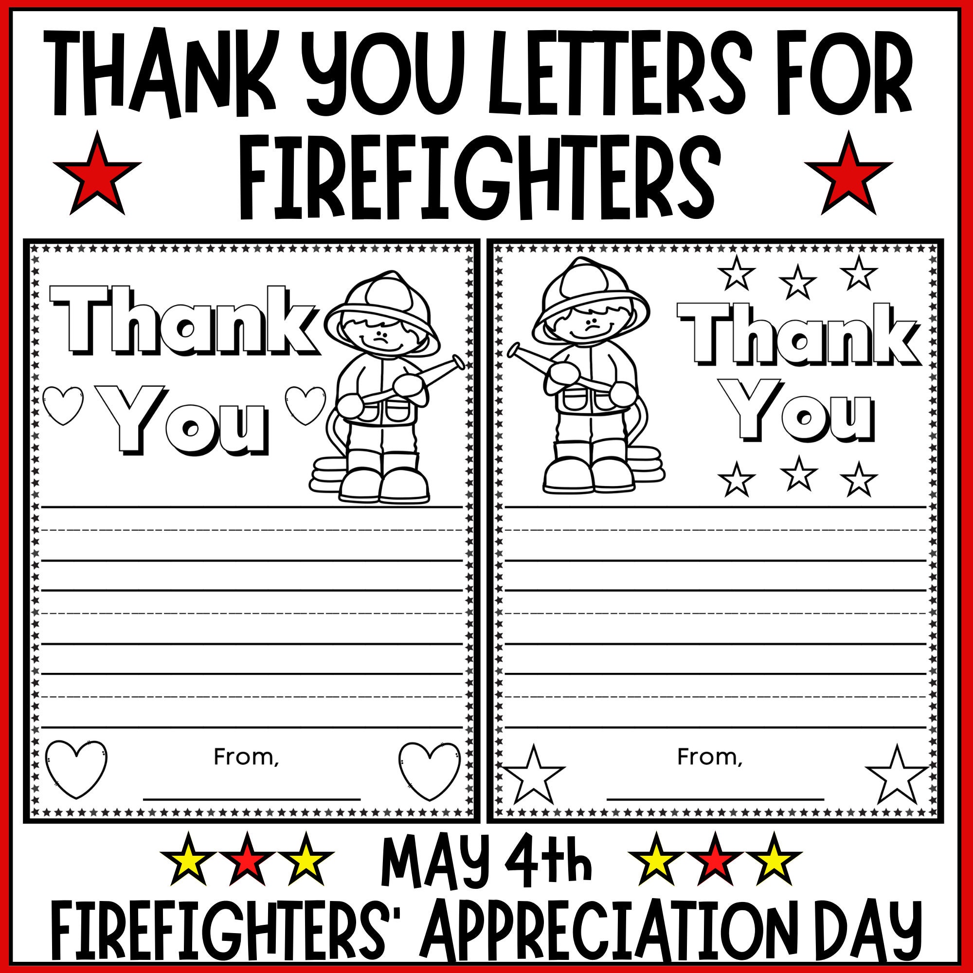 Firefighters Day - Thank You Firefighter Letters and Coloring - Etsy