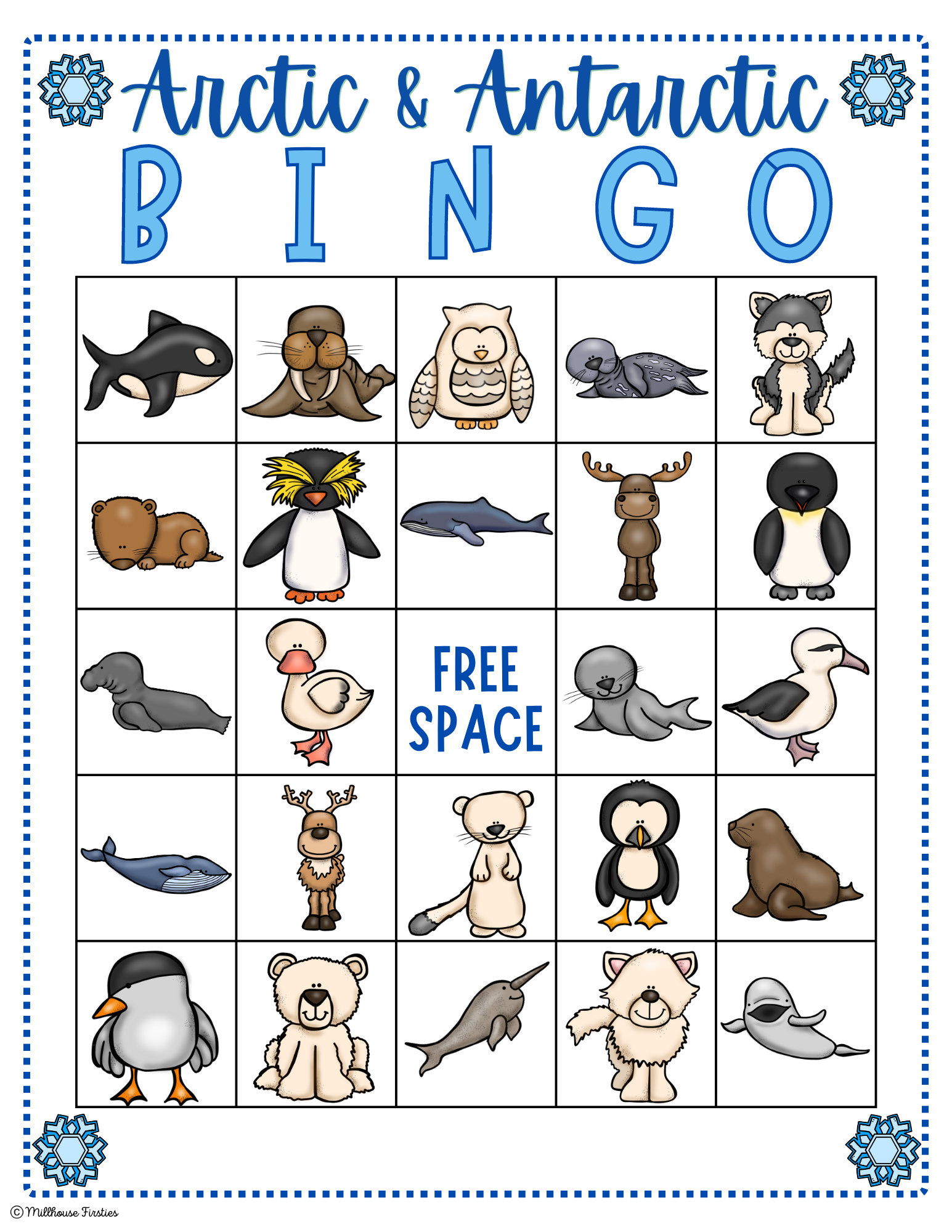 Arctic and Antarctic Animals Winter BINGO Game 25 Bingo Boards ...