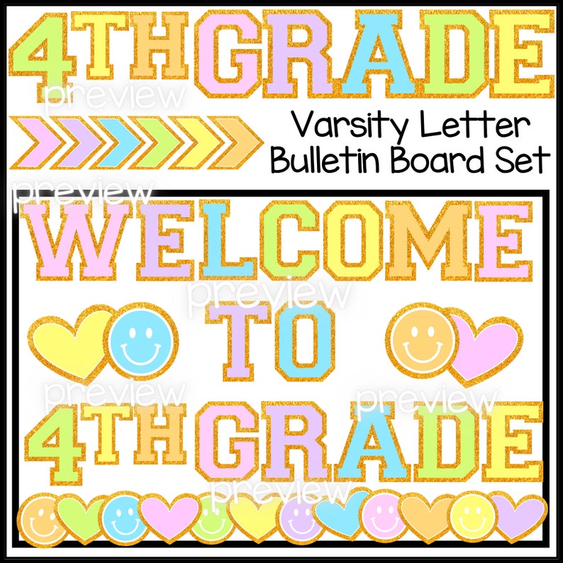 Pastel Varsity Letters Welcome to 4th Grade Bulletin Board-back to ...