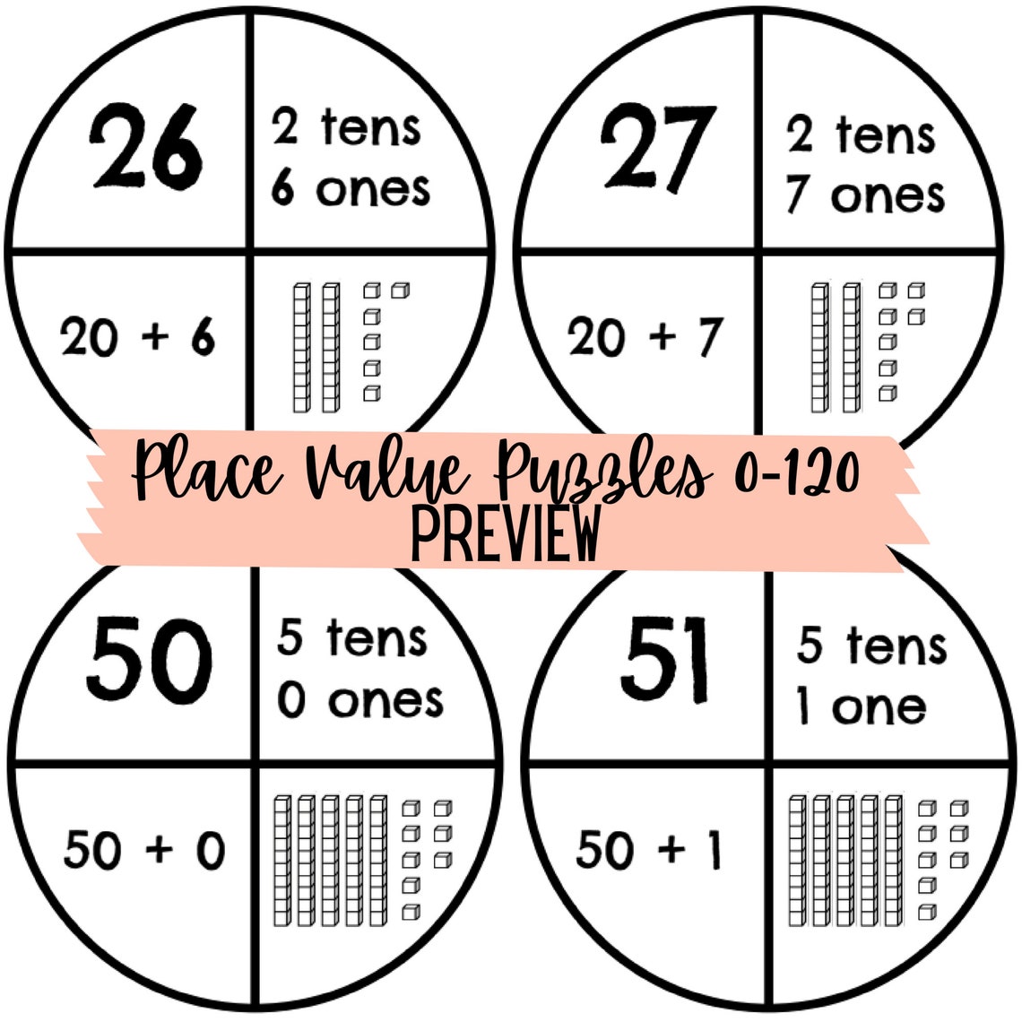 Place Value Cards, Puzzles, and Worksheets for Numbers up to 120 - Etsy