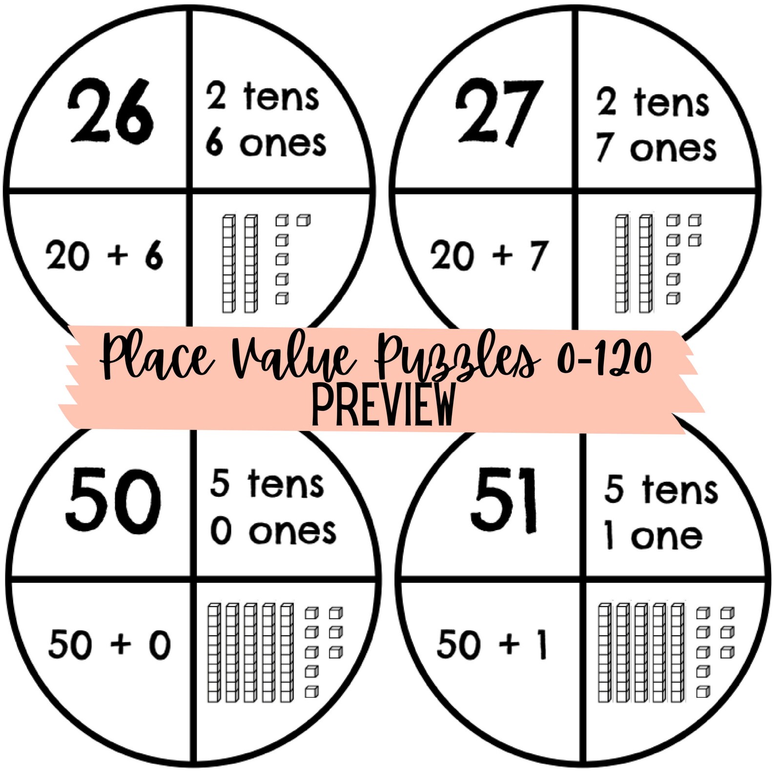 Place Value Cards, Puzzles, and Worksheets for Numbers up to 120 - Etsy