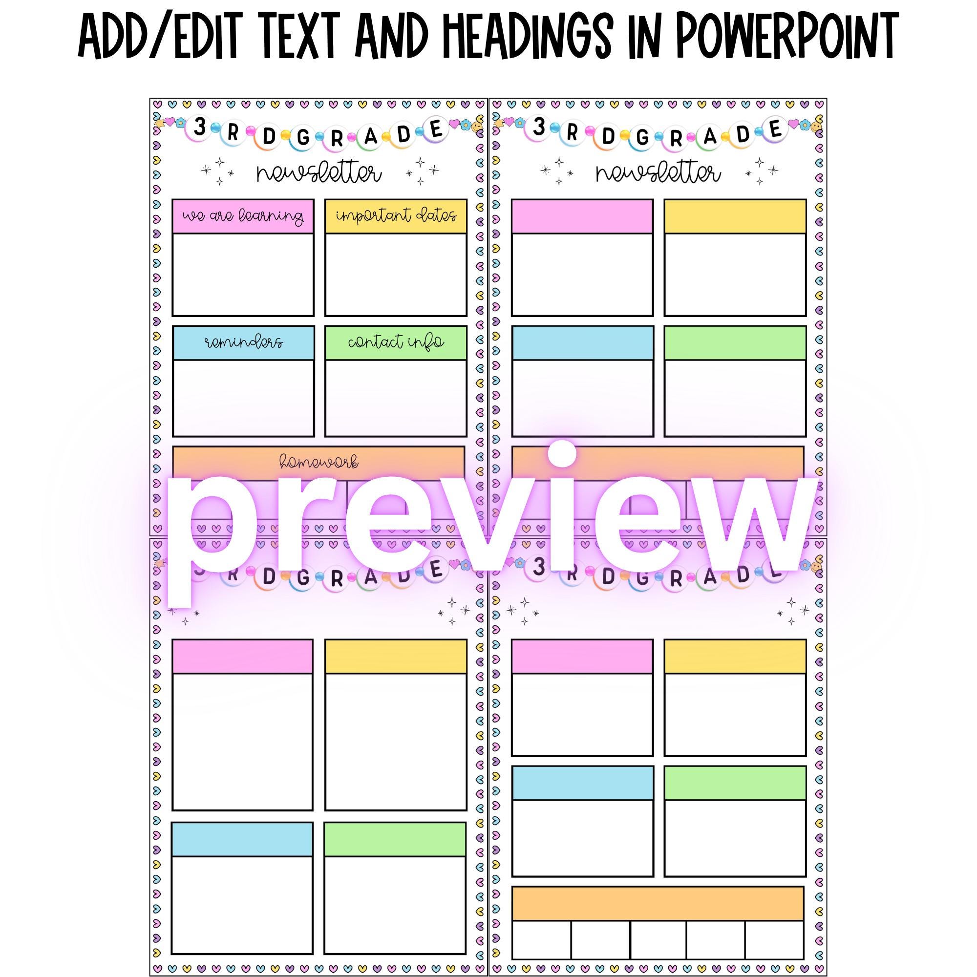 Editable 3rd Grade Newsletter Templates: Friendship Bracelet Theme - Etsy