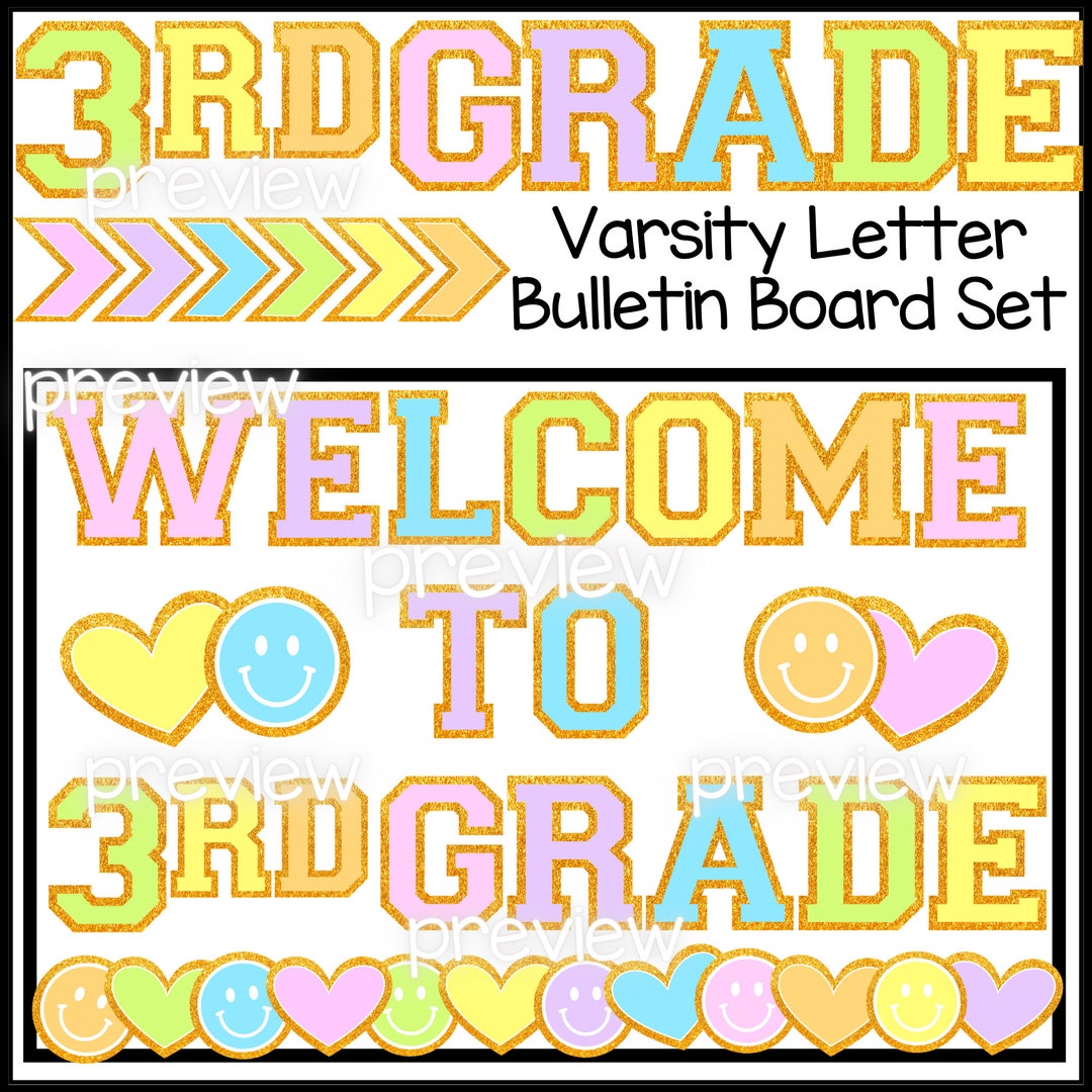 Pastel Varsity Letters Welcome to 3rd Grade Bulletin Board-back to ...