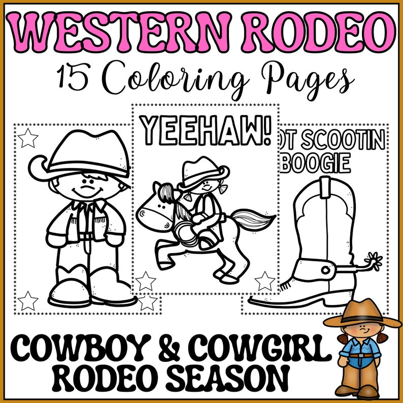 Western Rodeo Coloring Pages - Cowboy and Cowgirl Coloring Sheets - Etsy