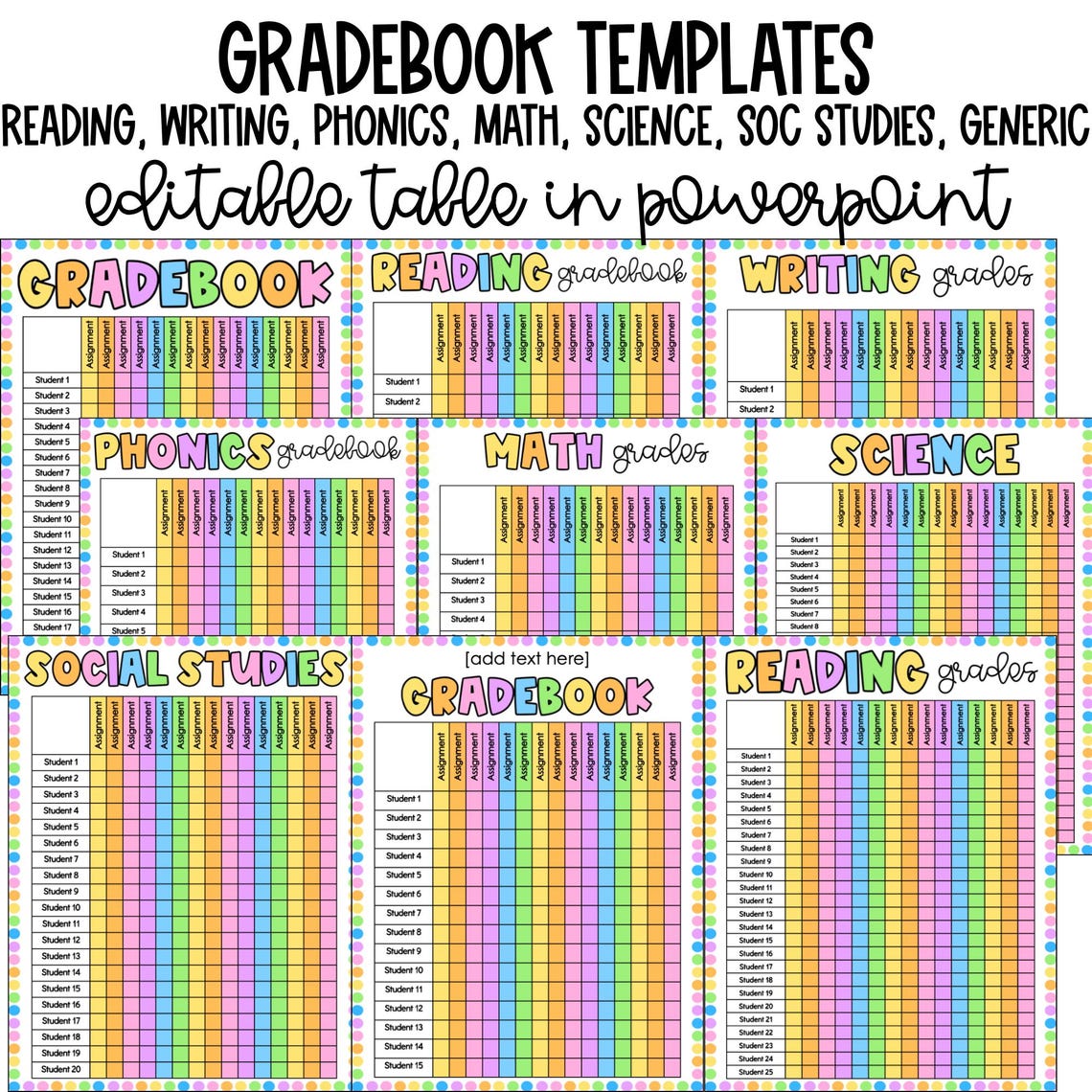 Class Roster and Gradebook Templates - Rainbow Colorful Editable ...