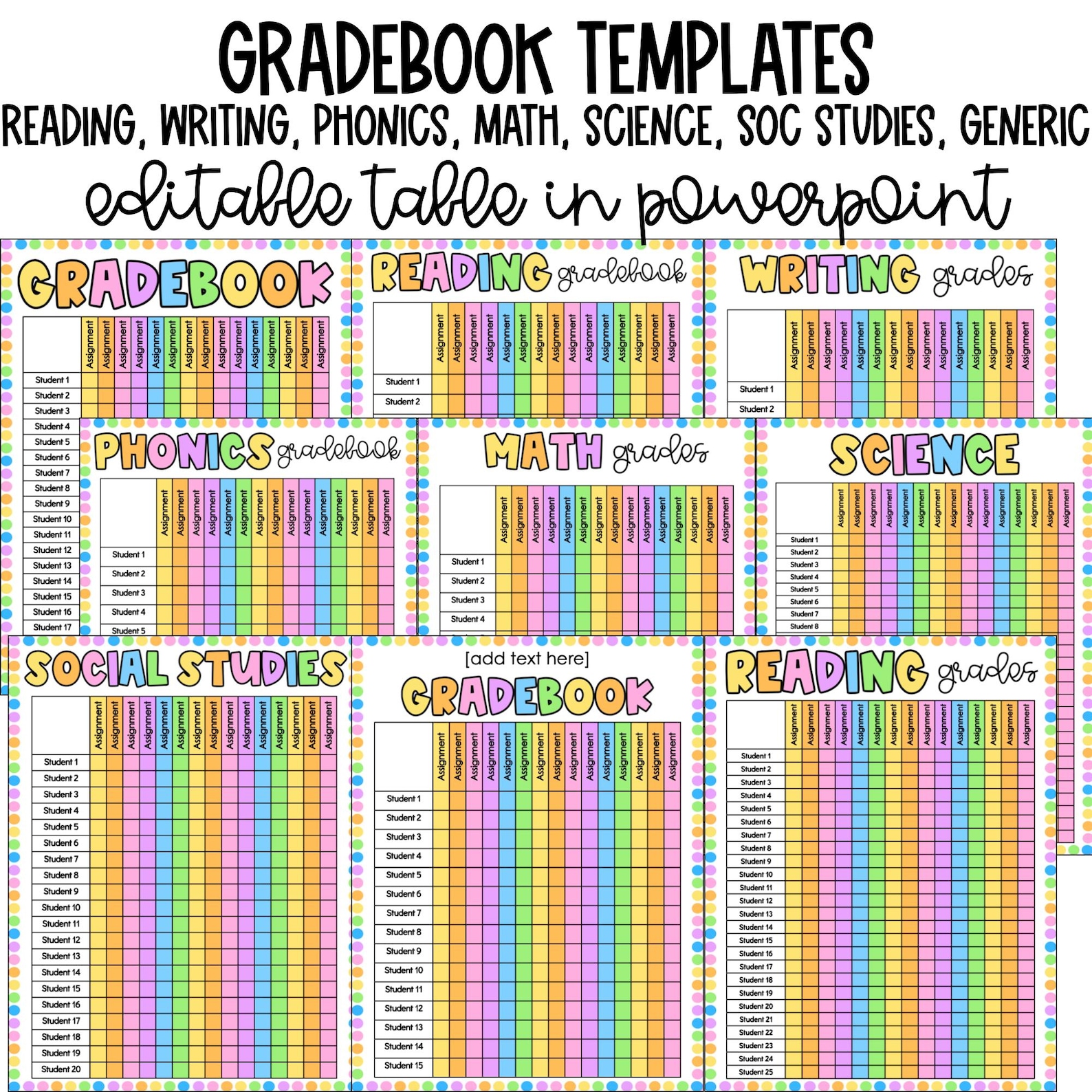 Class Roster and Gradebook Templates - Rainbow Colorful Editable ...
