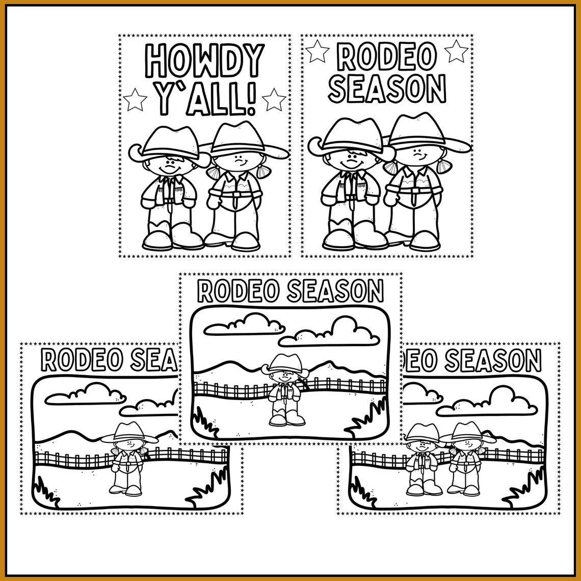Western Rodeo Coloring Pages - Cowboy and Cowgirl Coloring Sheets - Etsy