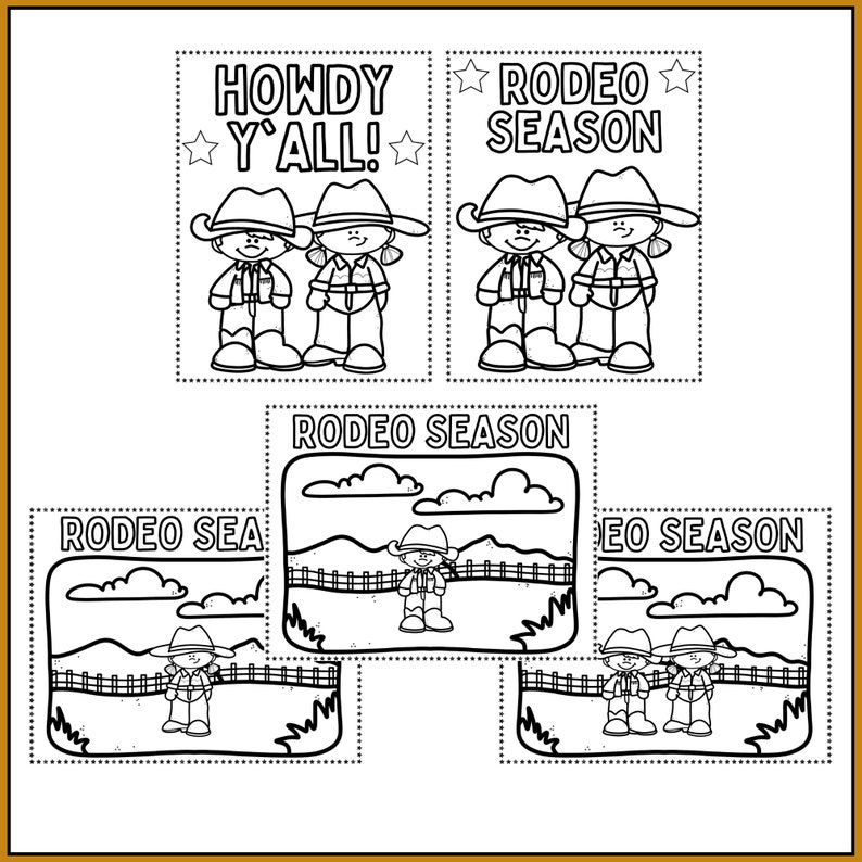 Western Rodeo Coloring Pages - Cowboy and Cowgirl Coloring Sheets - Etsy