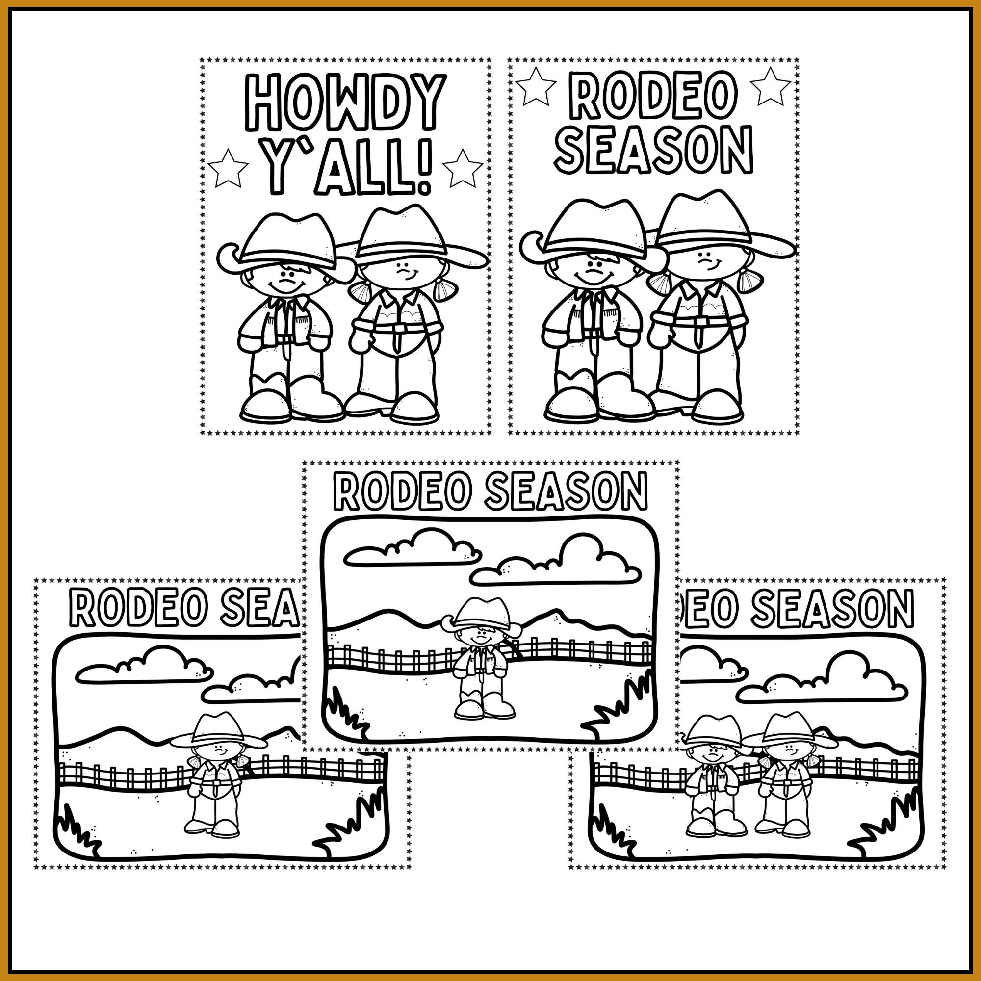 Western Rodeo Coloring Pages - Cowboy and Cowgirl Coloring Sheets - Etsy