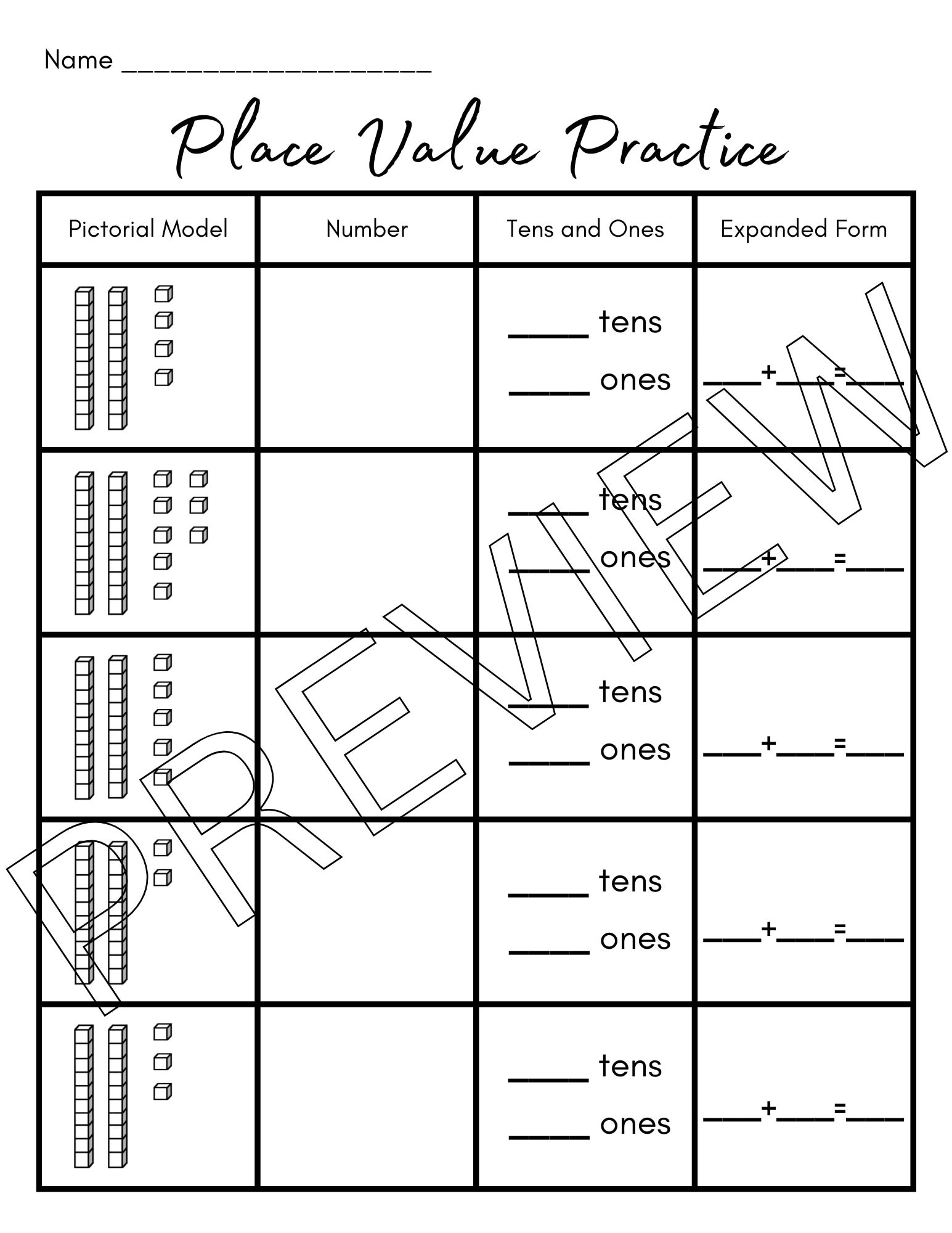 Place Value Worksheets Numbers up to 120 - Pictorial Models, Numbers ...