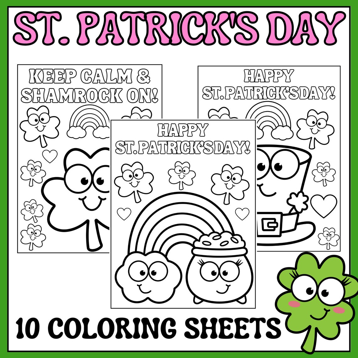 St. Patrick's Day Coloring Pages Shamrock, Leprechaun, March Coloring ...