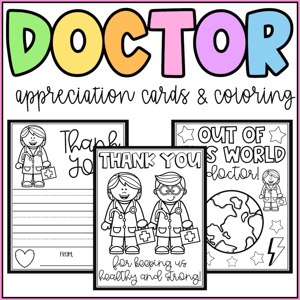 Doctor Appreciation Coloring Pages and Cards-community Helpers Thank ...
