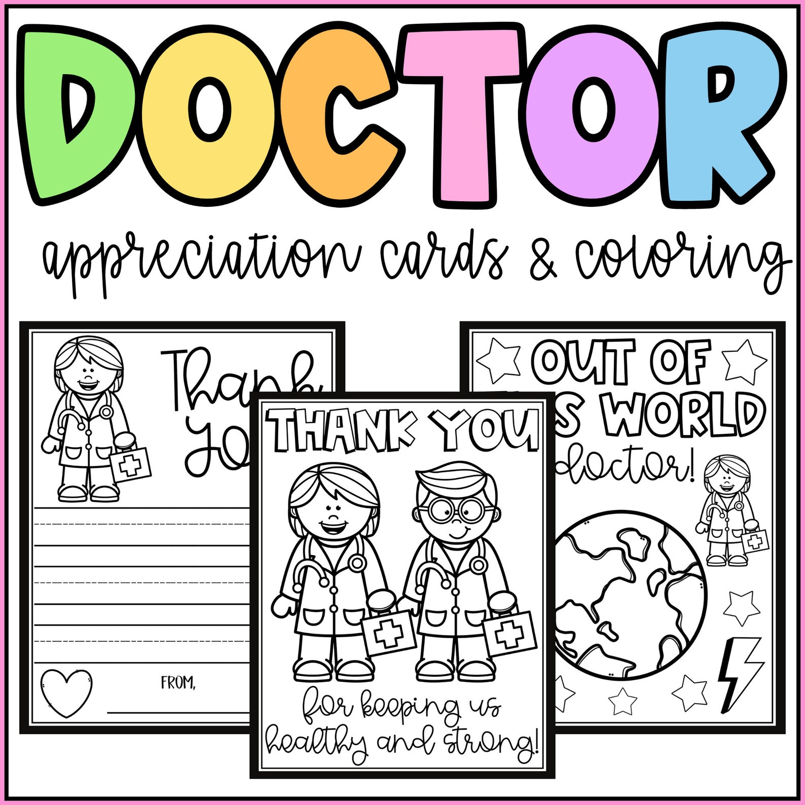 Doctor Appreciation Coloring Pages and Cards-community Helpers Thank ...