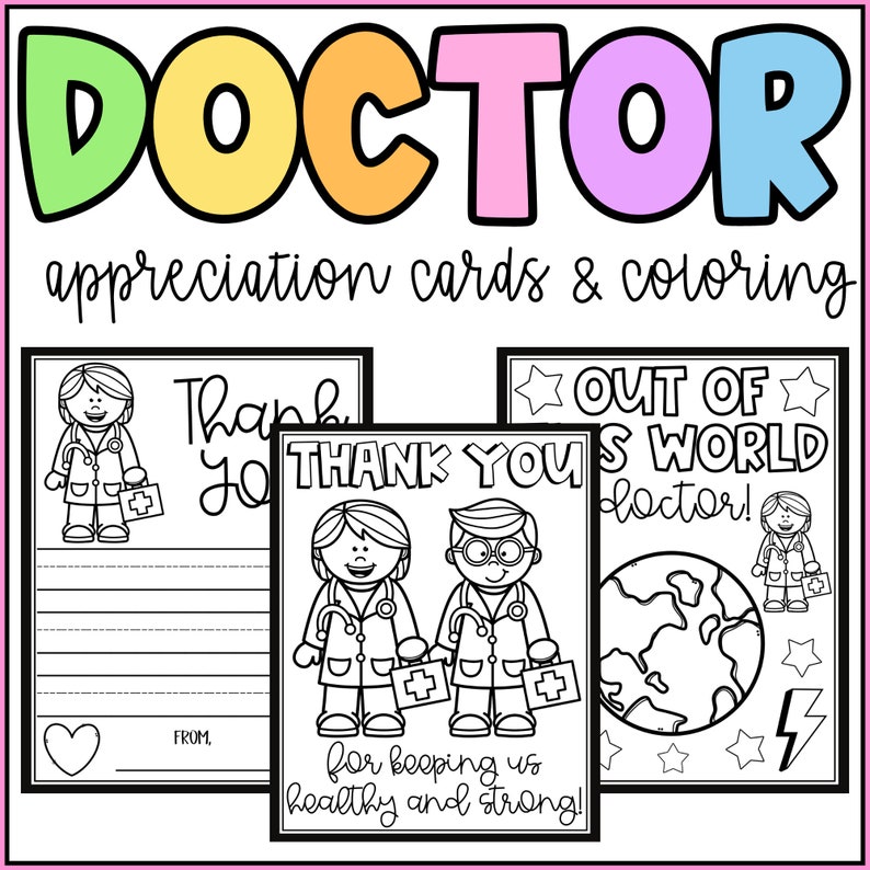 Doctor Appreciation Coloring Pages and Cards-community Helpers Thank ...