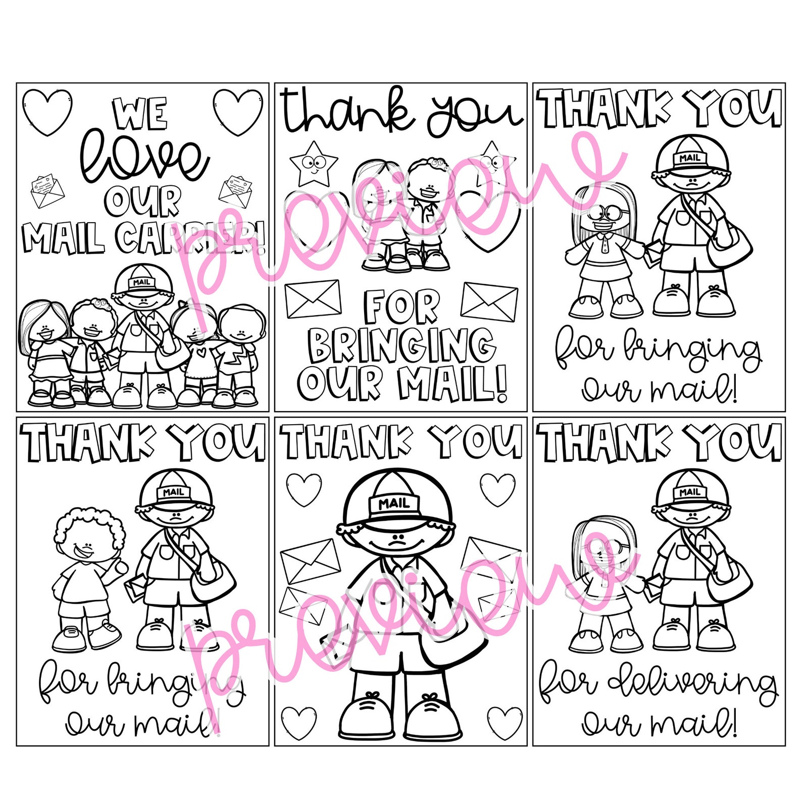 Mail Carrier Mailman- Appreciation Coloring Cards-community Helpers ...