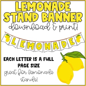 Lemonade Stand Banner - Lemonade Sales, Instant Download and Printable ...