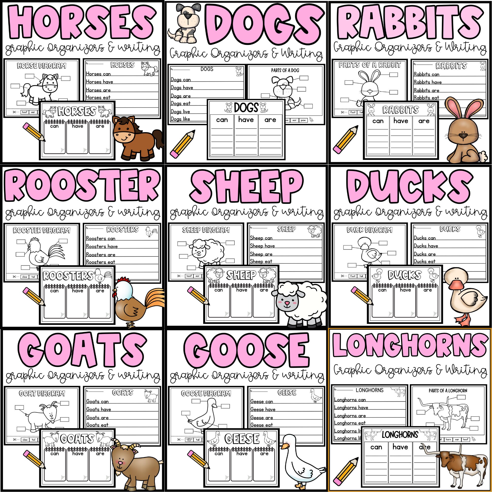 All About Animals Graphic Organizers and Writing Pages for Research ...