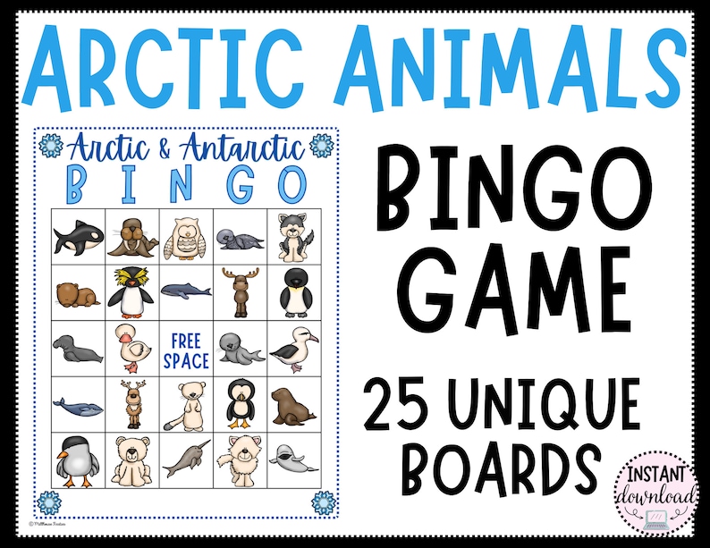 Arctic and Antarctic Animals Winter BINGO Game - 25 Bingo Boards ...