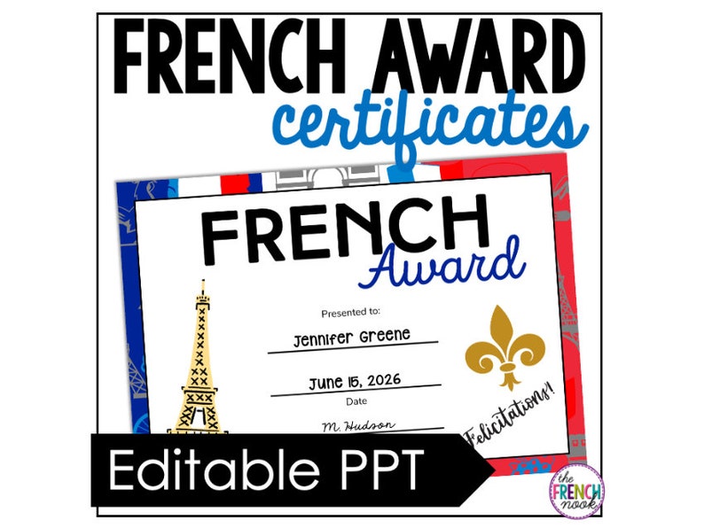 French Award Certificates | EDITABLE Awards | Personalized Reward ...