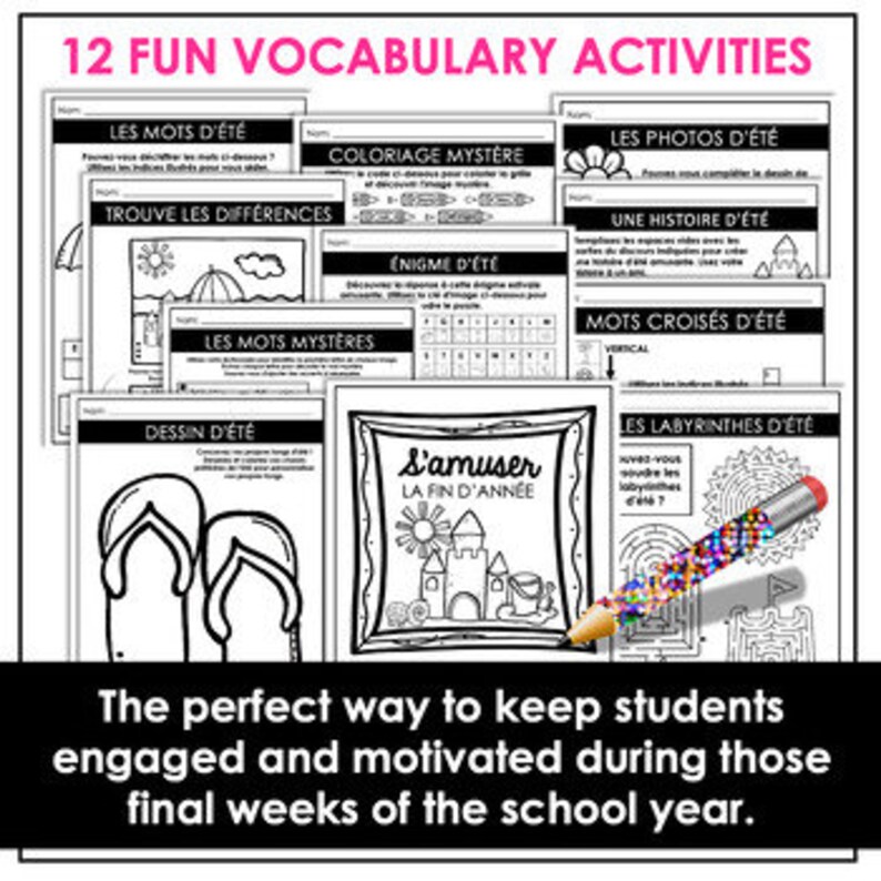 French End of Year Activities FUN Summer FSL Vocabulary Activity ...