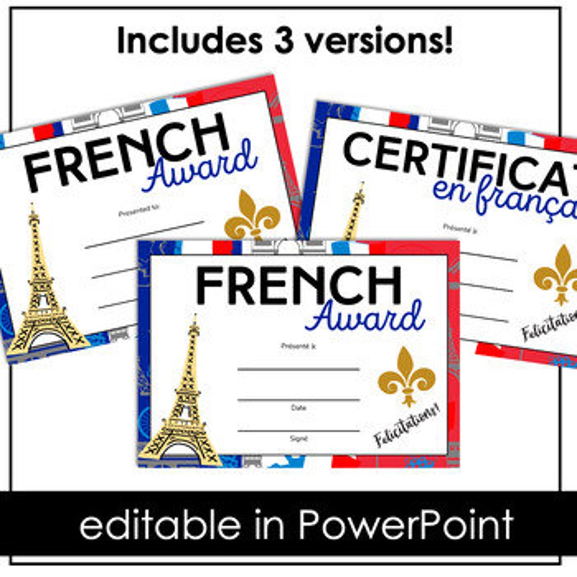 French Award Certificates | EDITABLE Awards | Personalized Reward ...