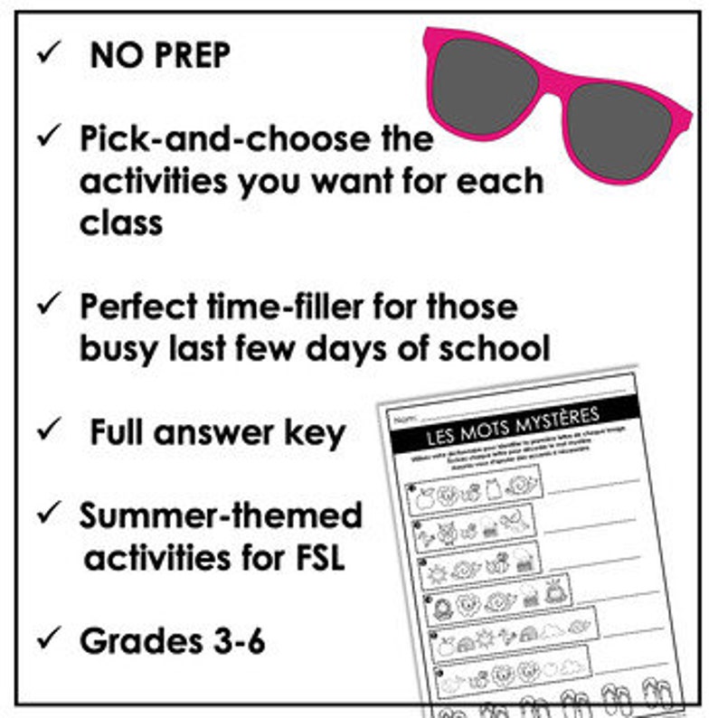 French End of Year Activities FUN Summer FSL Vocabulary Activity ...