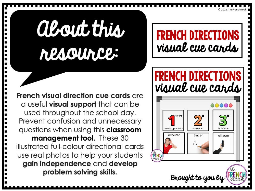 French Classroom Directions | FSL Visual Cue Cards | French Classroom ...