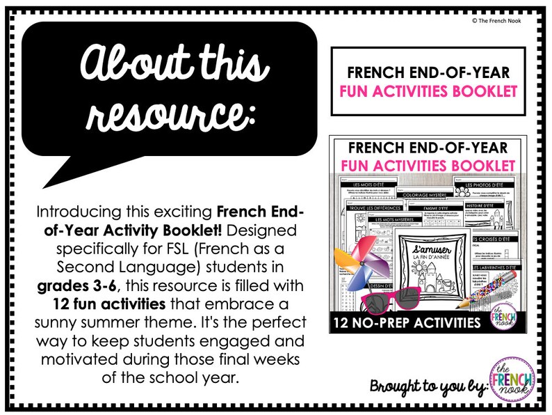 French End of Year Activities FUN Summer FSL Vocabulary Activity ...