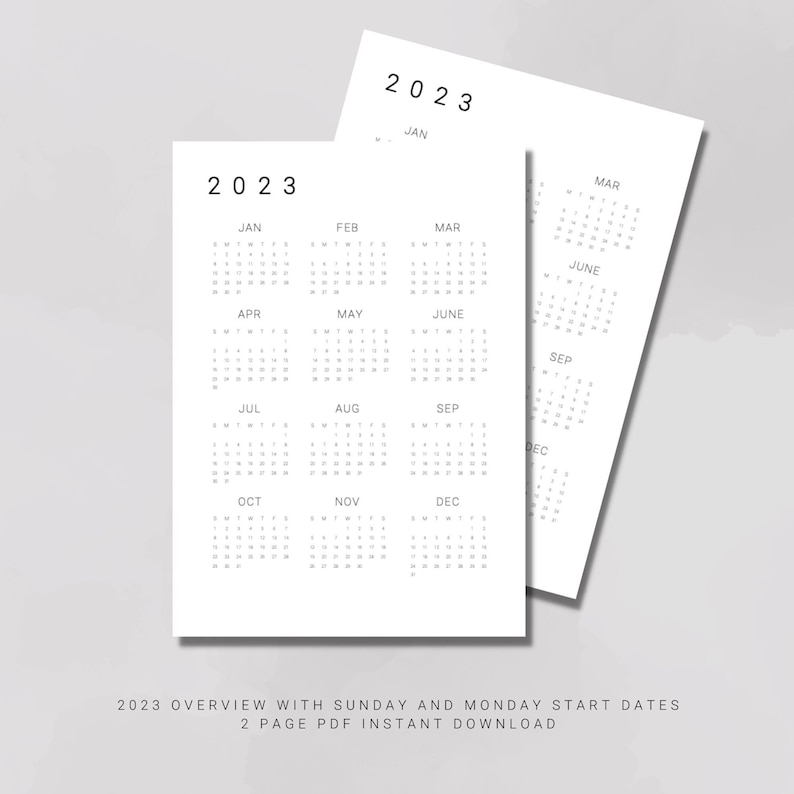 2023 Annual Calendar, Printable Calendar, Planner Inserts, Instant ...