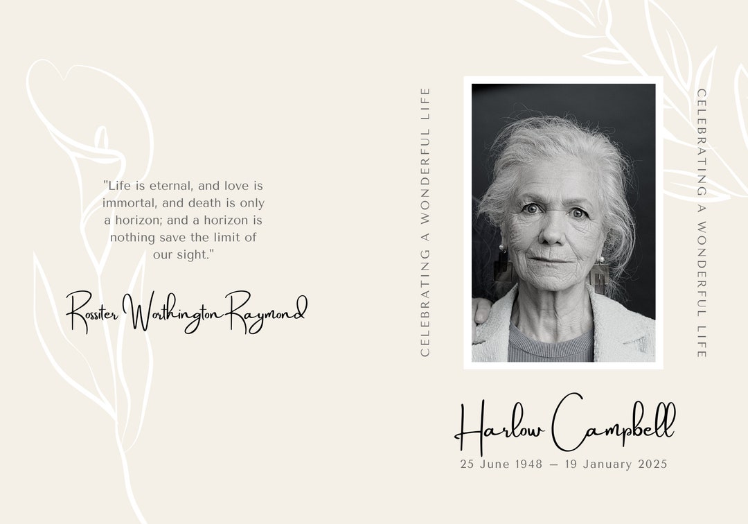 Simple Funeral Program Template, Celebrating Life, Wonderful Life ...