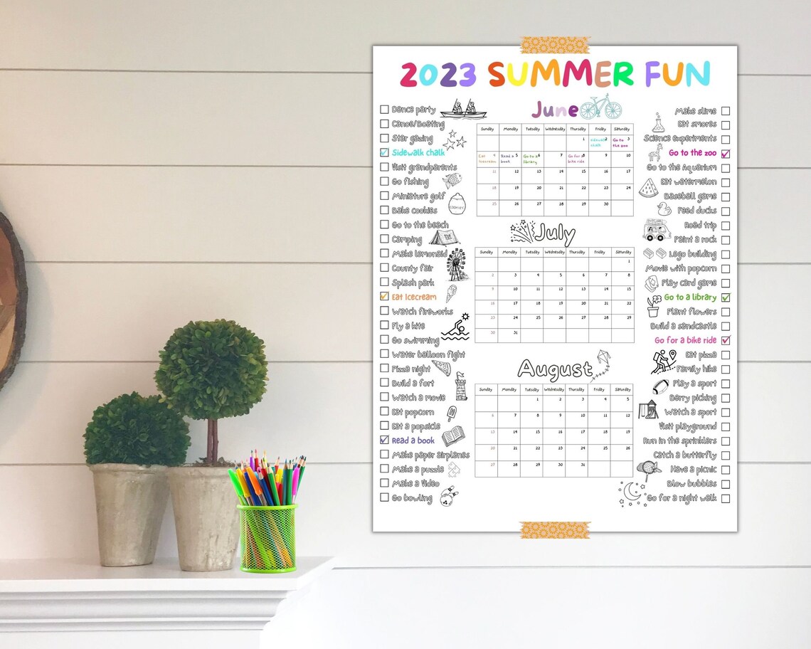 Printable 2023 Summer Fun List, Printable Summer Calendar Poster ...
