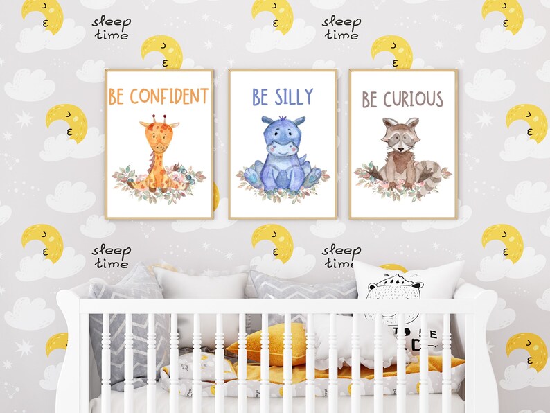 Printable Nursery Poster Bundle, Watercolor Safari Animals Poster, Ten ...