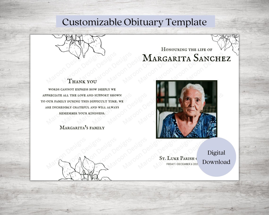 Minimalist Funeral Program Template, Honoring Life, Wonderful Life ...