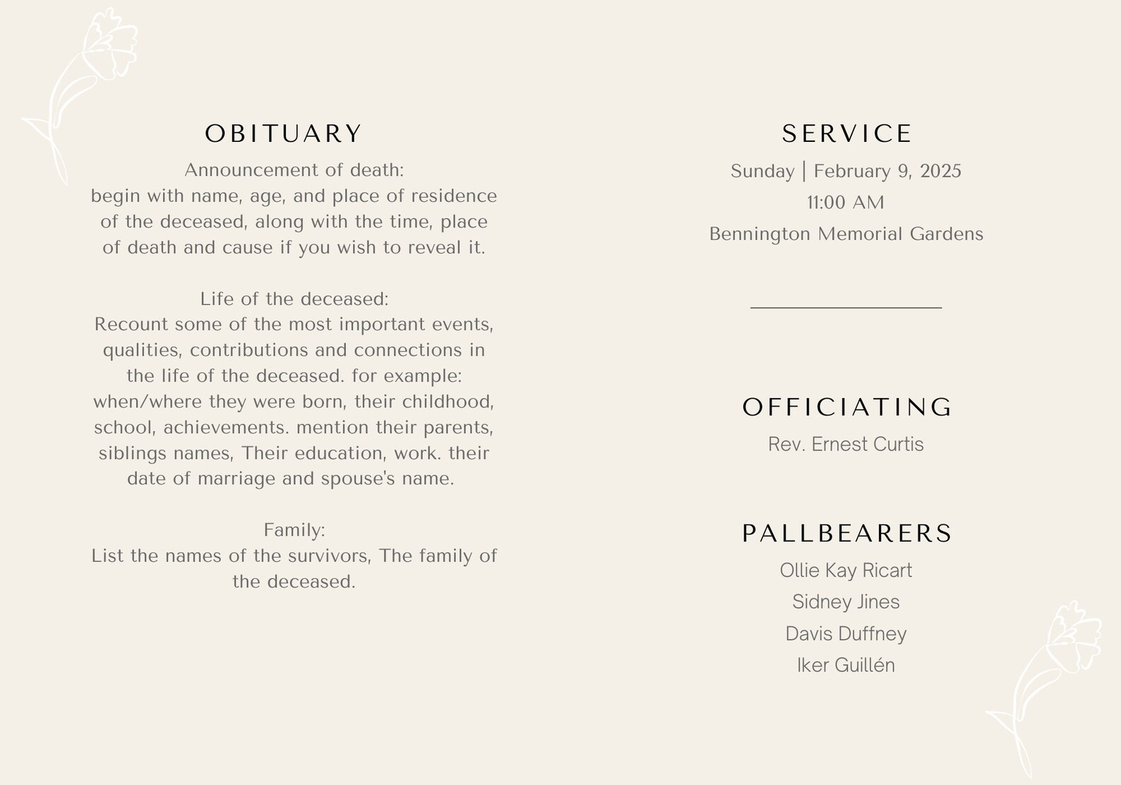 Simple Funeral Program Template, Celebrating Life, Wonderful Life ...