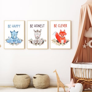 Printable Nursery Poster Bundle, Watercolor Safari Animals Poster, Ten ...