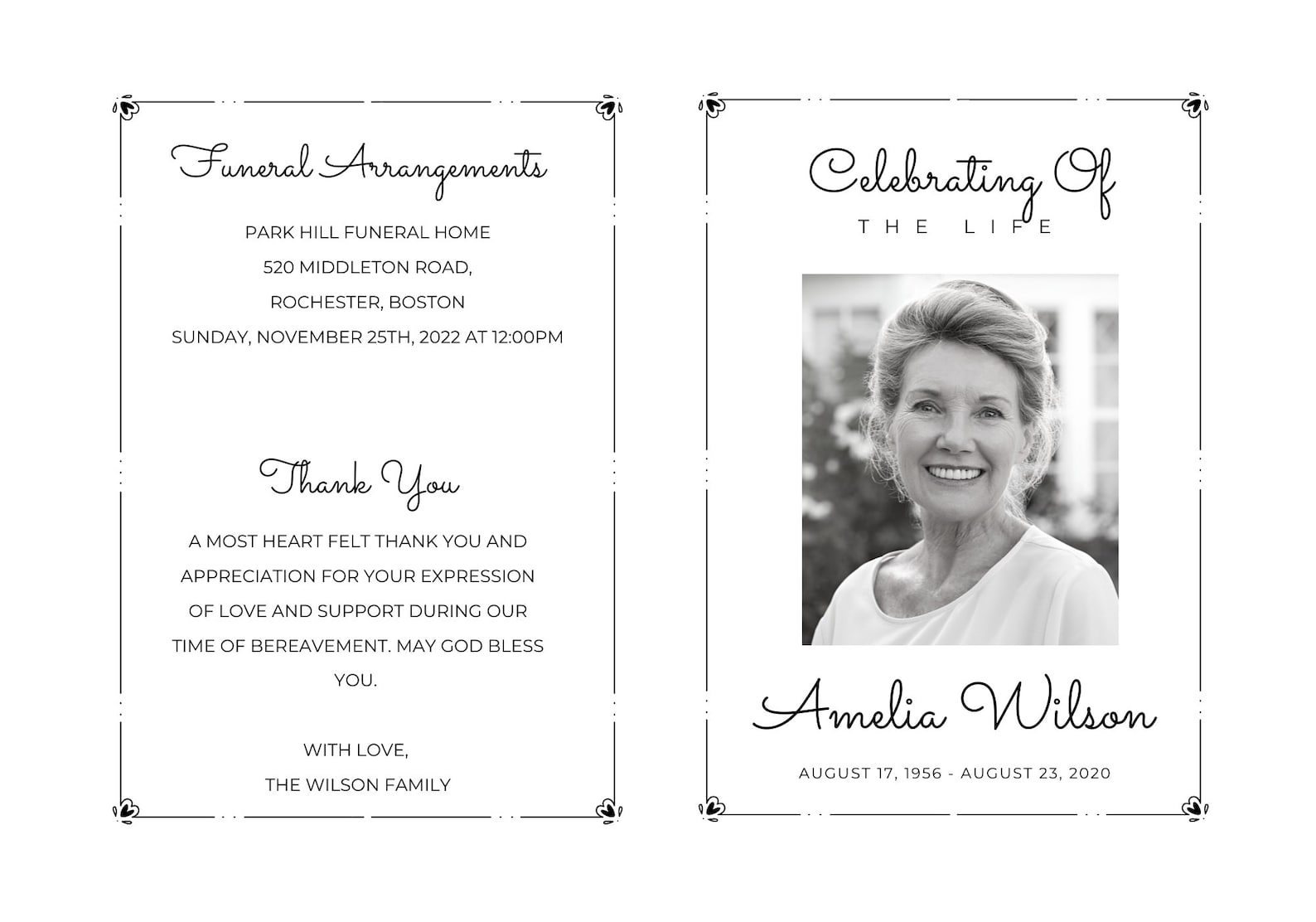 Minimalist Traditional Funeral Program Template, Celebration of Life ...