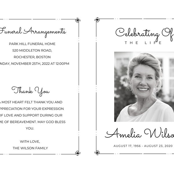 Traditional Funeral Program Template - Etsy