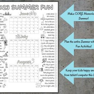 Printable 2023 Summer Fun List, Printable Summer Calendar Poster ...