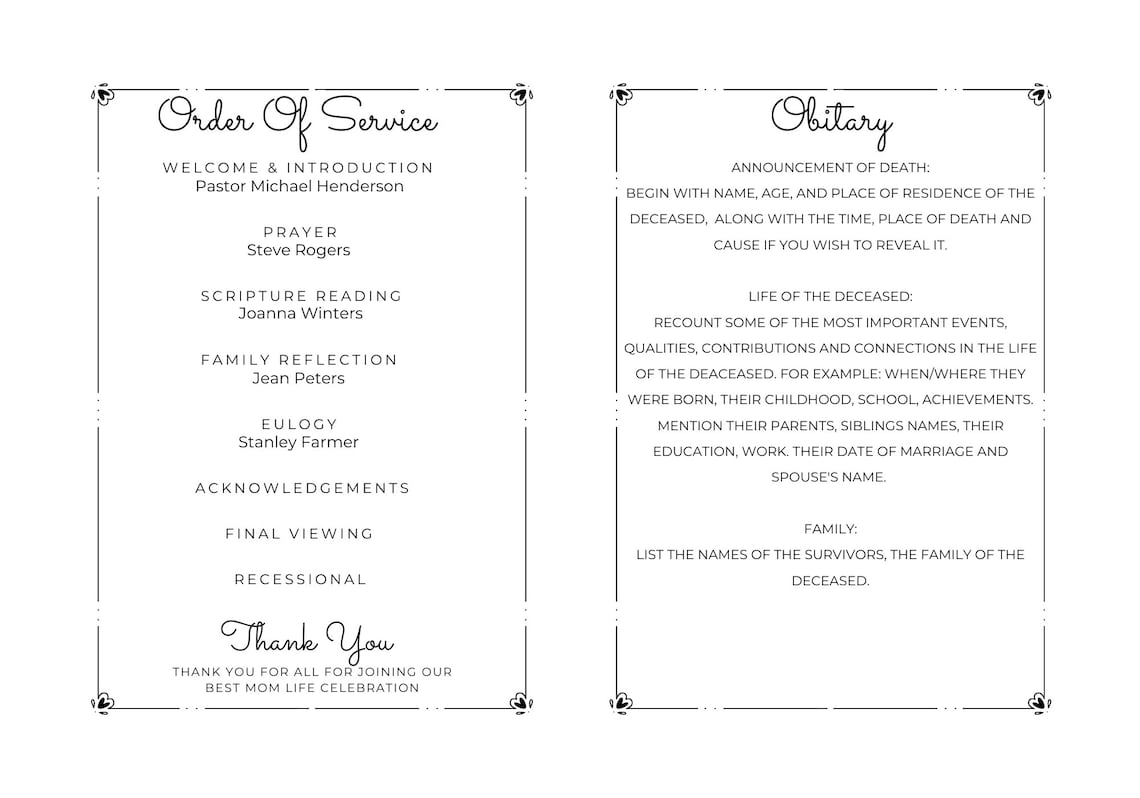 Minimalist Traditional Funeral Program Template, Celebration of Life ...