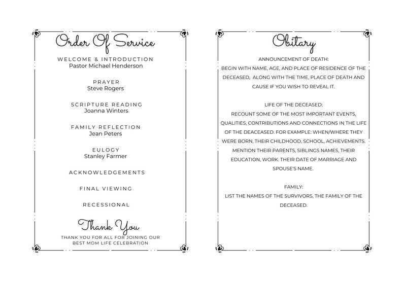 Minimalist Traditional Funeral Program Template, Celebration of Life ...