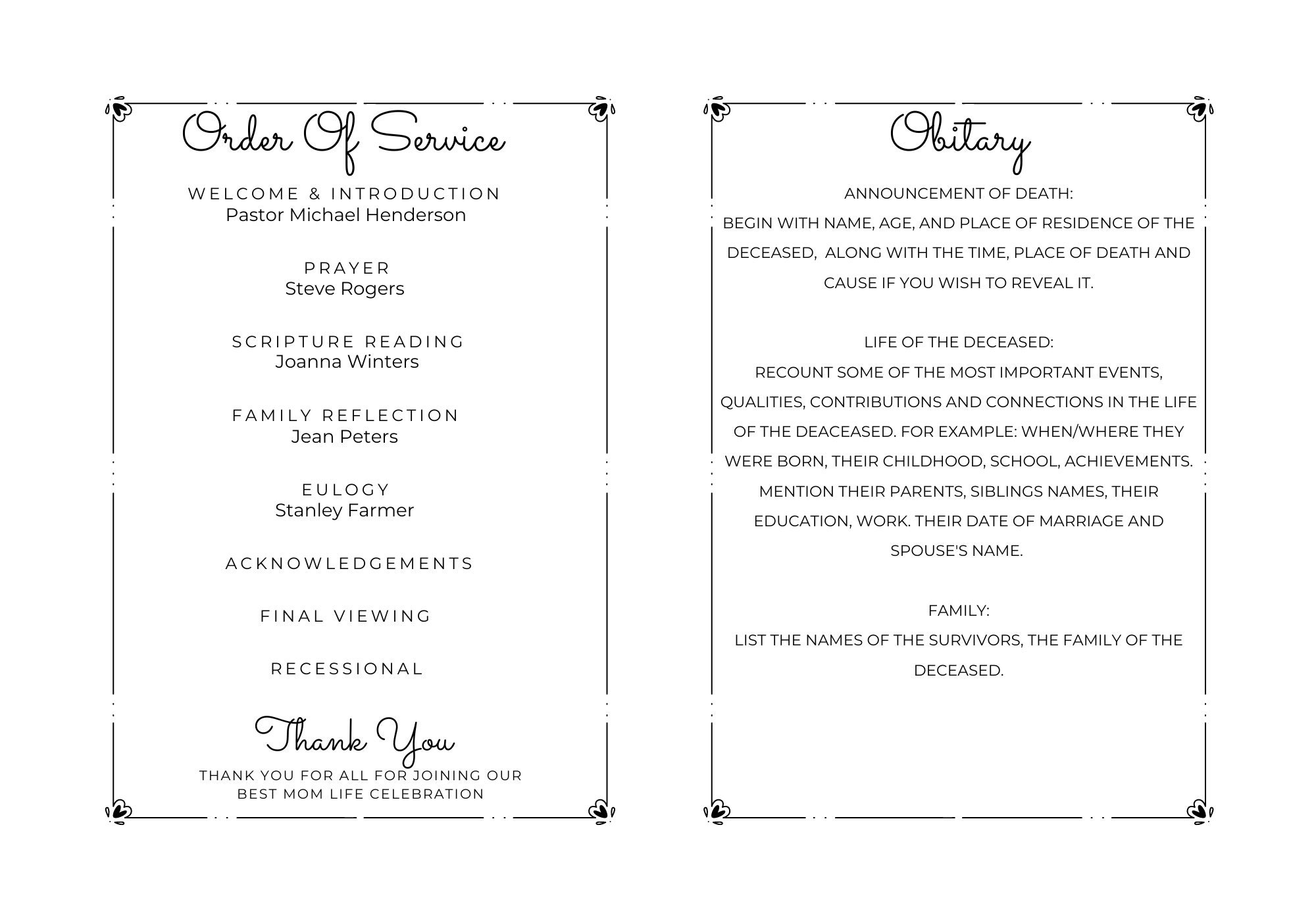 Minimalist Traditional Funeral Program Template, Celebration of Life ...