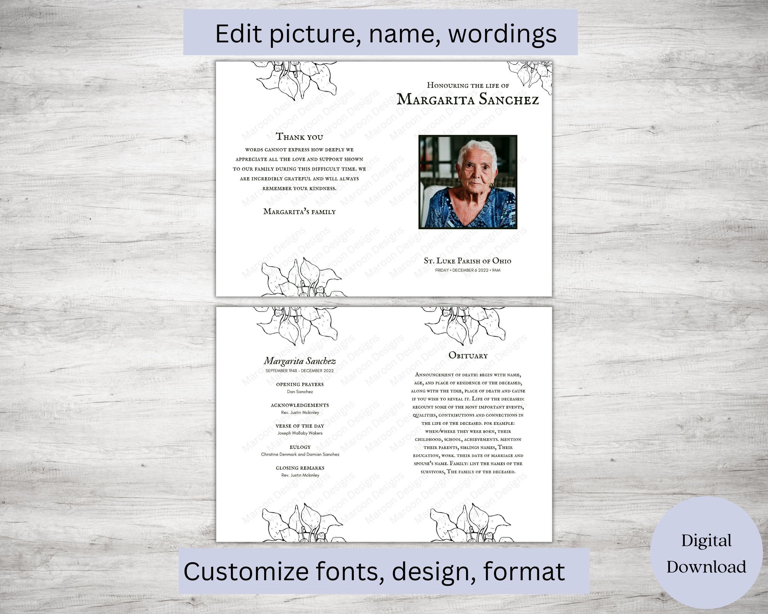 Minimalist Funeral Program Template, Honoring Life, Wonderful Life ...