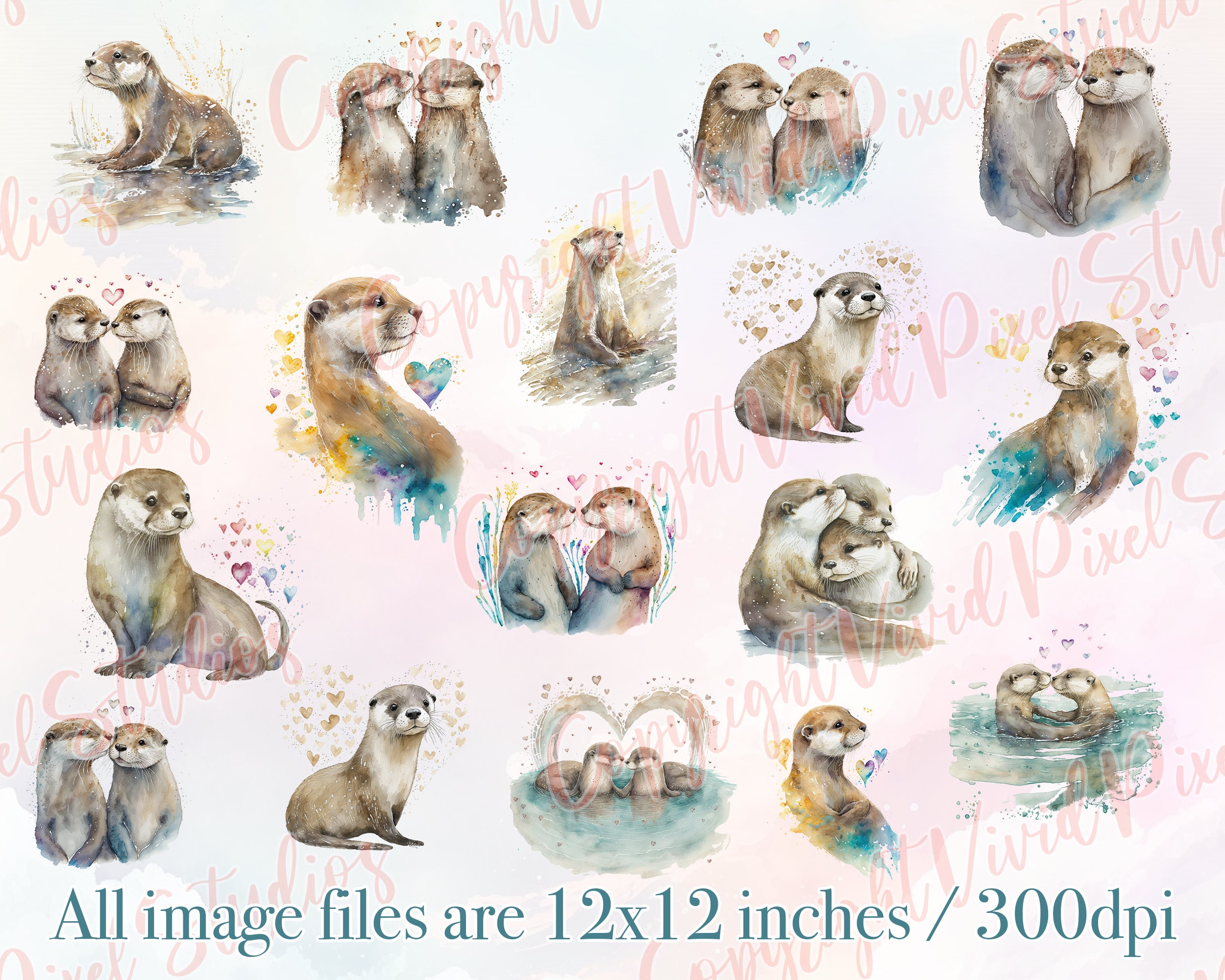 Watercolour Otter Digital Download Bundle PNG With Transparent ...