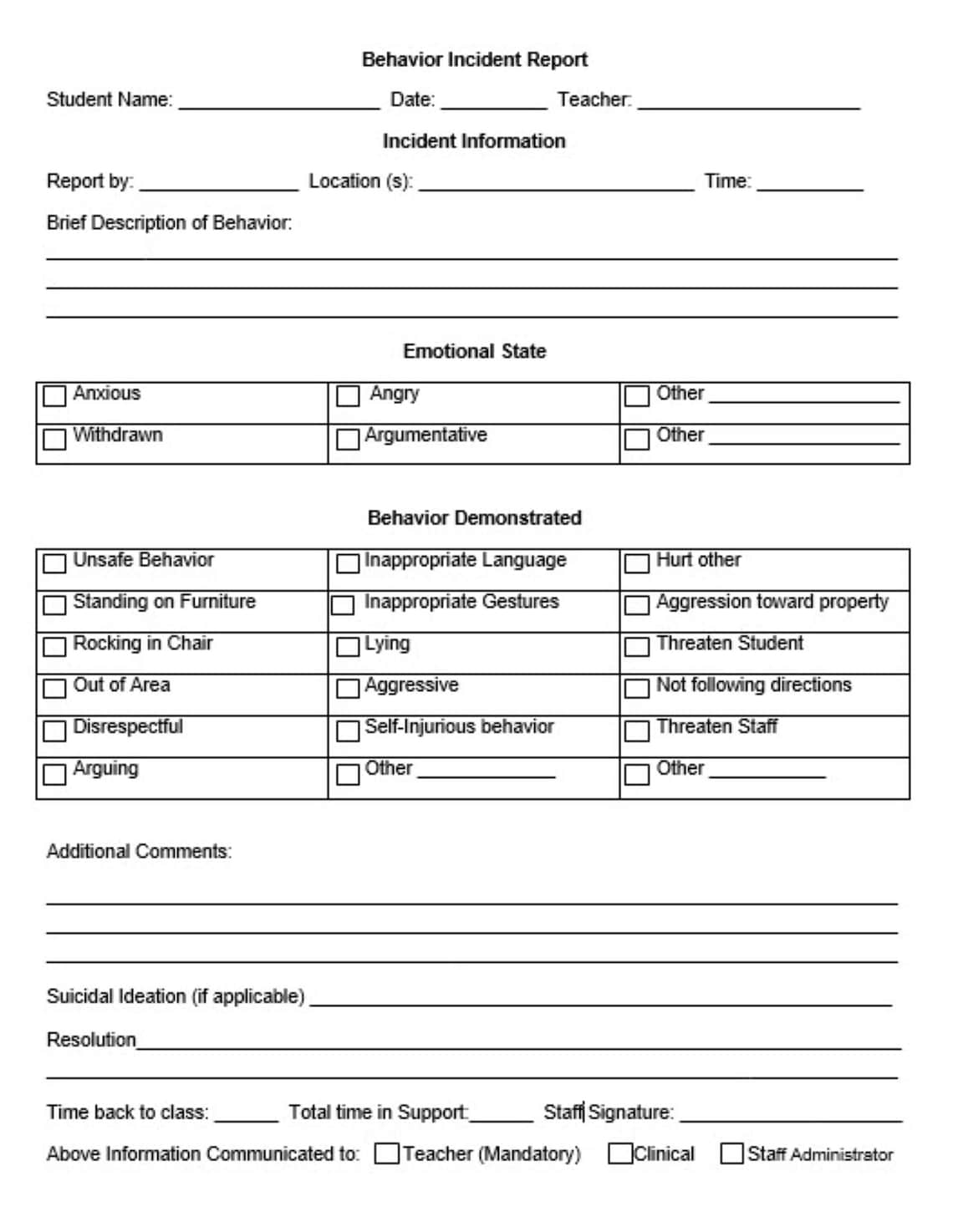 Behavior Incident Documentation, Classroom Management, Behavior Data ...