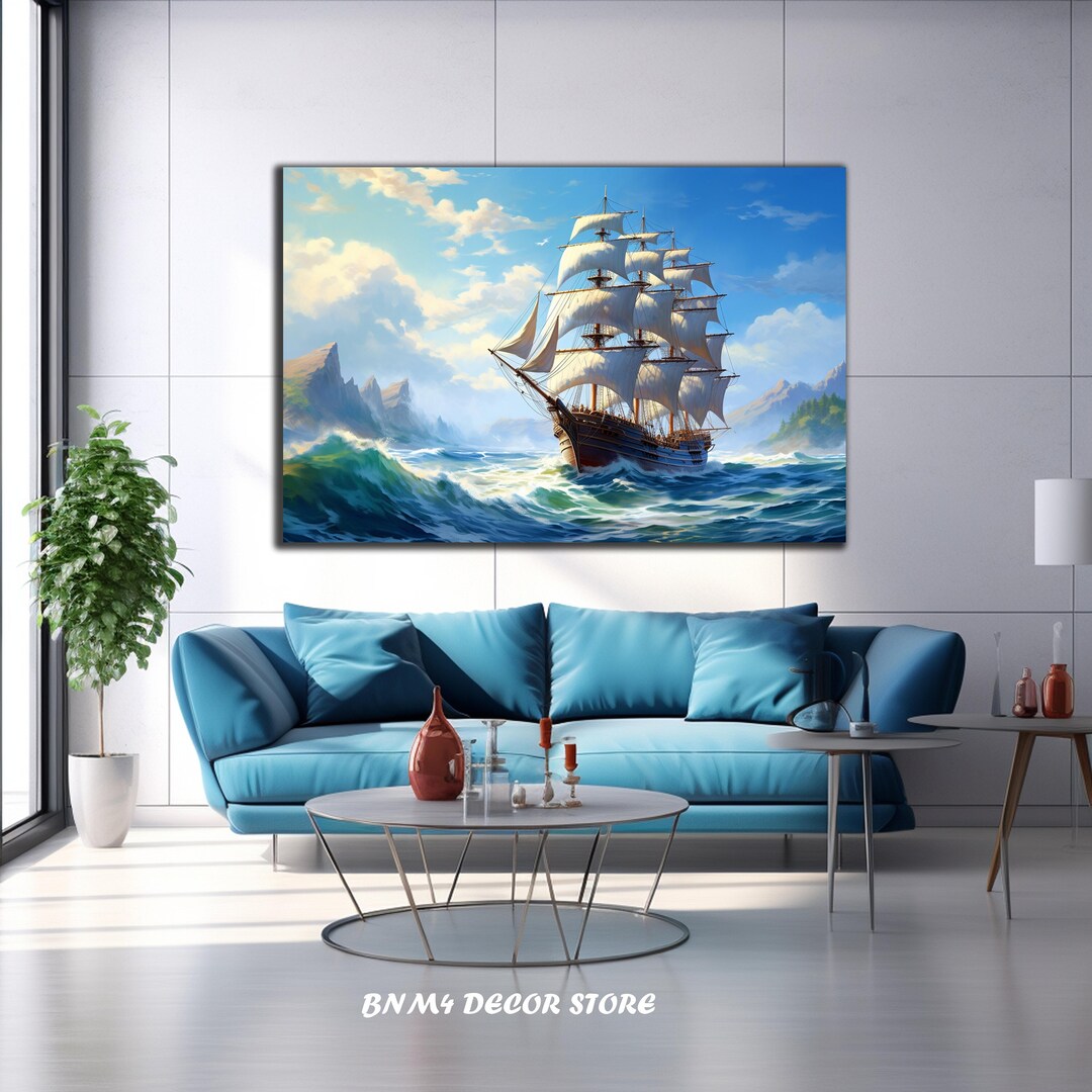 Ship Tempered Glass Wall Art | Sailing Ship Glass Printing | Wavy Sea ...