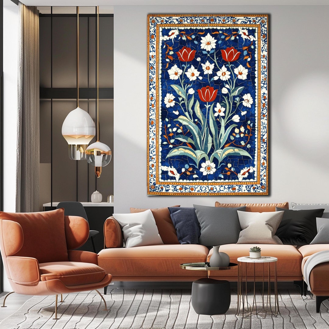 Turkish Pattern Tempered Glass Art | Ethnic Tile Glass Art | Red Tulips ...