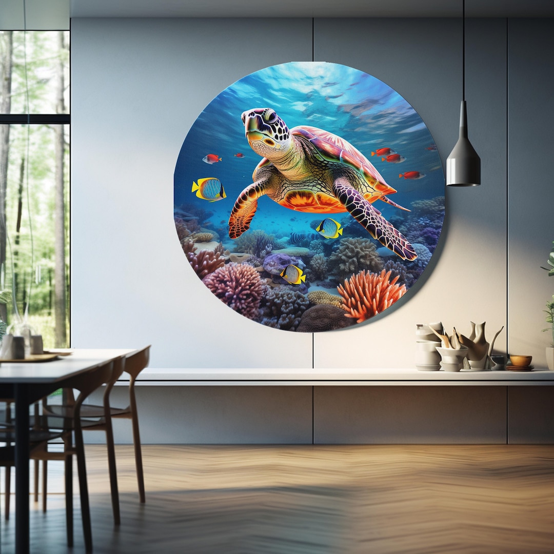 Sea Turtle Tempered Glass Art | Sea Turtle Glass Round | Ocean Glass ...