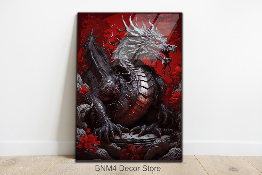Red Dragon Tempered Glass Wall Art, Imposing Dragon, Asian Culture, Red ...